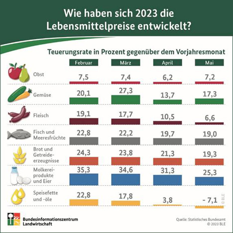 Infografik / BZL auf einen Blick: Wie haben sich 2023 die Lebensmittelpreise entwickelt ...